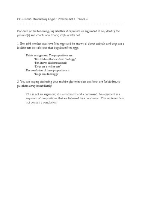 Logic Problem Questions 1 Phil1012 Introductory Logic · Problem Set 1