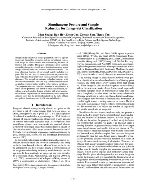 Simultaneous Feature And Sample Reduction For Image Set Classiﬁcation