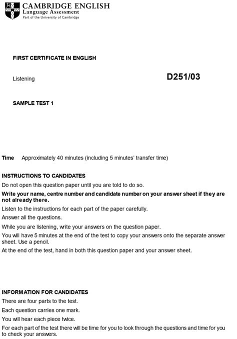 Fce Sample Test 1 2015 Interactive Worksheet Topworksheets