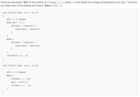 Solved Derive An Expression Tn For The Runtime Of