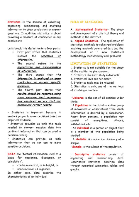 Statistics Chapter Introduction To Statistics Statistics Is The Science Of Collecting