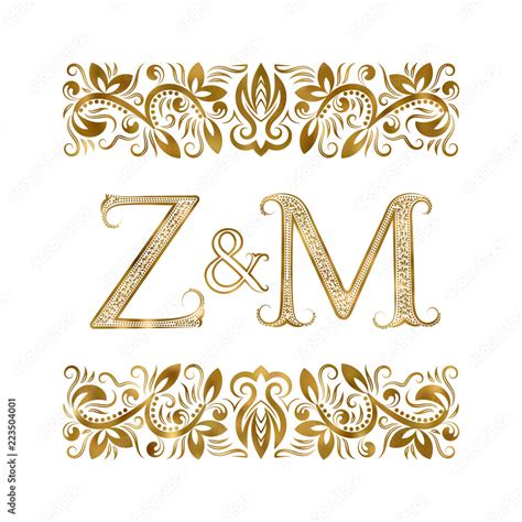 Z And M Initials Vintage Logo The Letters Surrounded By Ornamental