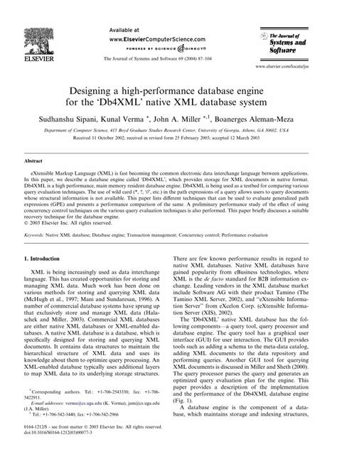 Pdf Designing A High Performance Database Engine For The ‘db4xml
