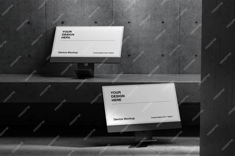 Premium Psd Computer Mockup On Modern Minimal Background And Realistic Mockup Scene With