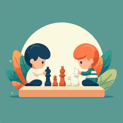 Векторная иллюстрация детей играющих в шахматы в стиле плоского