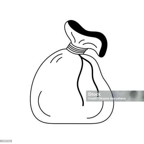 뭔가 벡터 일러스트 레이 션과 가방 밧줄로 묶인 가방의 검은 선 아이콘입니다 카드 포스터 배너 엽서 등을 위한 디자인 요소 12월에 대한 스톡 벡터 아트 및 기타 이미지