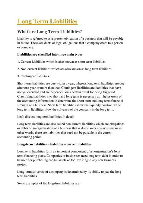 Long Term Liabilities Basic Accounting Notes What Are Long Term Liabilities Liability Is