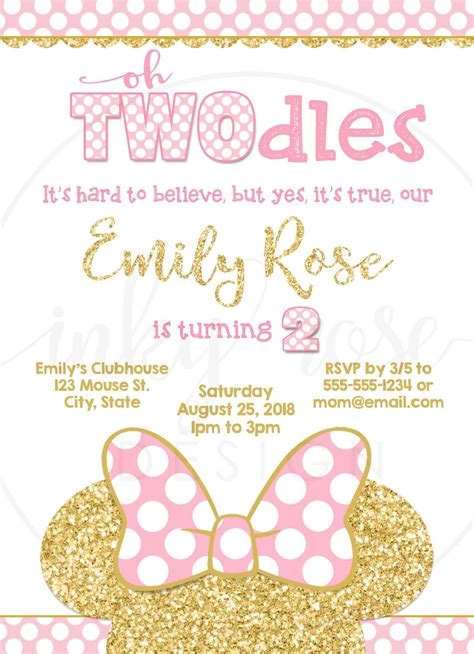 Pink And Gold Minnie Mouse Invitation Template Free Free Templates