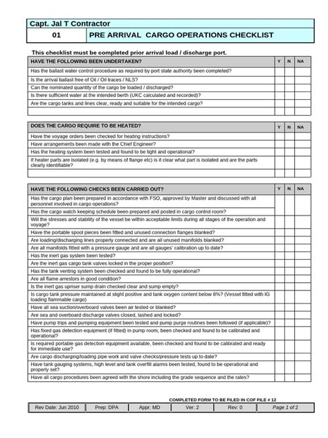 Cargo Ops Checklist For Crew Pdf Pump Oil Tanker