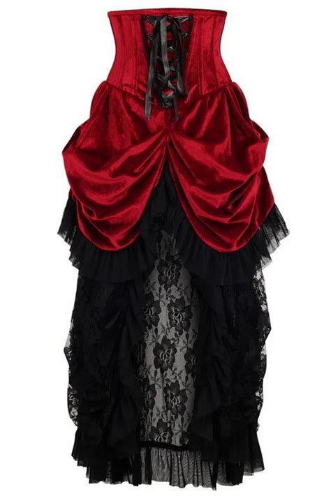Plus Size Top Drawer Dark Red Velvet Victorian Bustle Underbust Corset