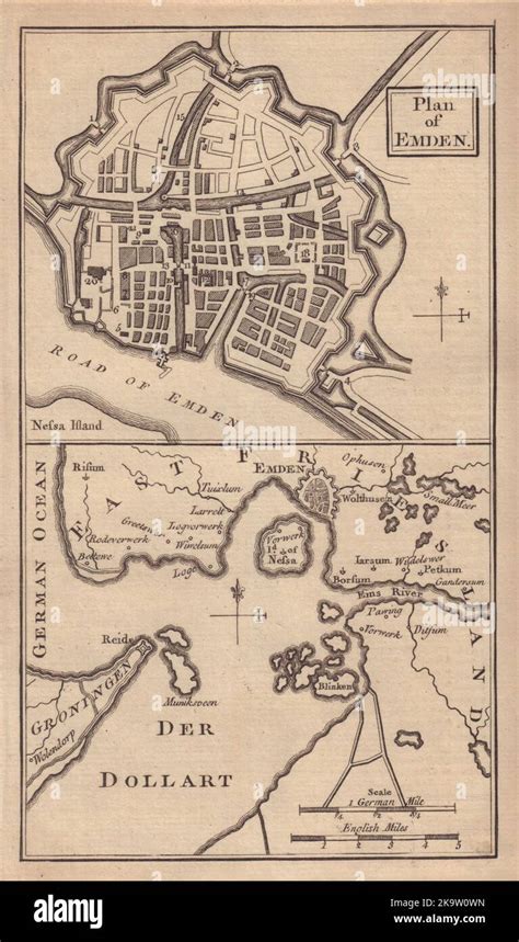 Plan De La Ciudad De Emden Ems Estuario Y Dollard Baja Sajonia MAPA