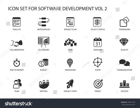 software development icon set vector symbols stock vector royalty free