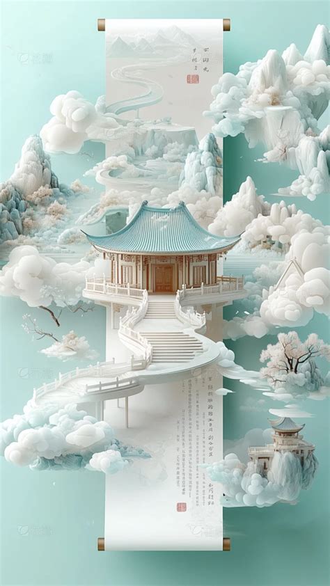 惊蛰国风新材质山水建筑场景背景素材 花瓣网