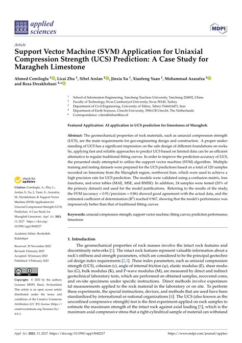 pdf support vector machine svm application for uniaxial compression strength ucs