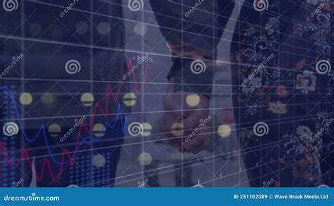 Animation Of Data Processing And Graphs Over Diverse Woman And Man