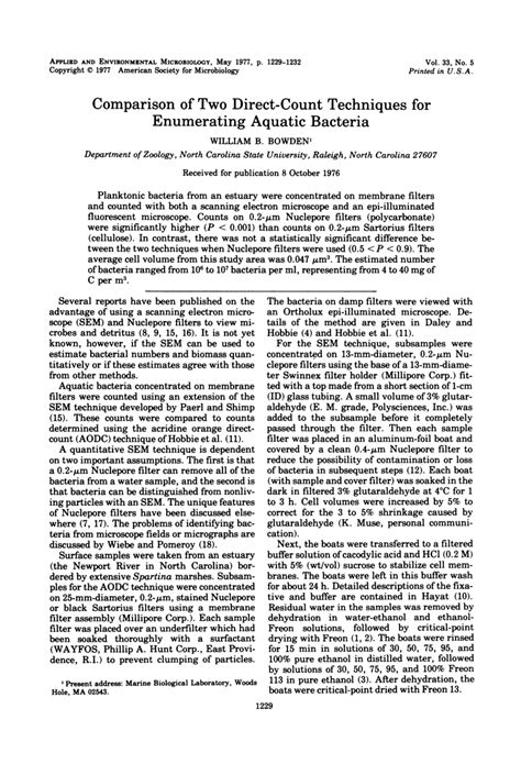 Pdf Comparison Of Two Direct Count Techniques For Enumerating Aquatic