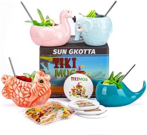Sun Gkotta Cocktail Tiki Mugs Set Of 4 Exotic Mug With 4