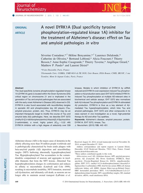 Pdf A Novel Dyrk1a Dual Specificity Tyrosine Phosphorylation
