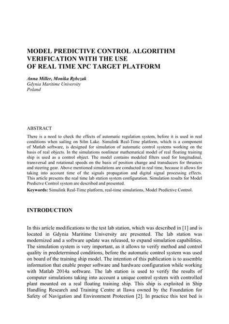 Pdf Model Predictive Control Algorithm Verification With The Use Of