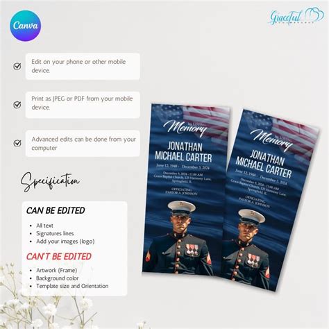 Us Marines Trifold Funeral Program Template Celebration Of Life