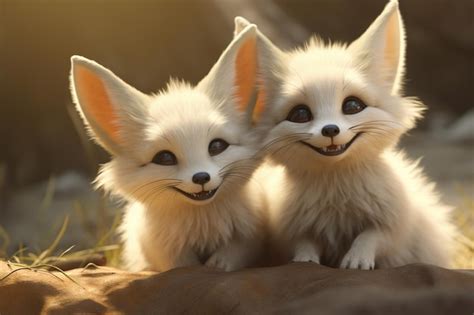 Premium AI Image A Pair Of Adorable Fennec Foxes With Their Distinc