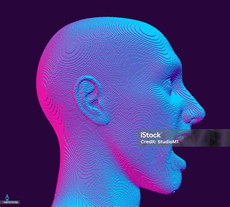 입을 크게 벌린 비명을 지르는 남자의 초상화 충격과 경외심 감정이 가득합니다 복셀 아트3d 벡터 일러스트레이션 머리에 대한 스톡