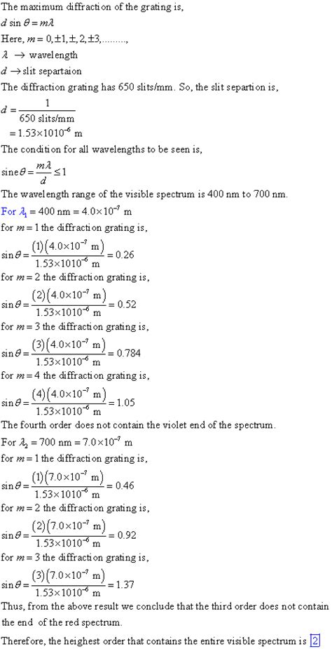 A Diffraction Grating Has 650 Slitsmm What Is The Highest Order That