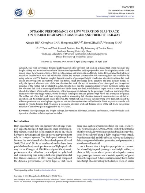 Dynamic Performance Of Low Vibration Slab Track On Pdf