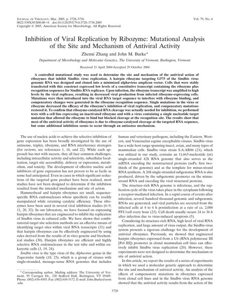 Pdf Inhibition Of Viral Replication By Ribozyme Mutational Analysis