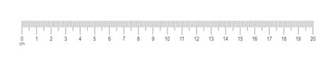 20cm 마크업과 숫자가 있는 눈금자의 가로 눈금 거리 높이 또는 길이 측정 도구 프리미엄 벡터