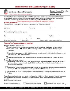 Fillable Online Niu Niu Verification Form 2013 Fax Email Print PdfFiller