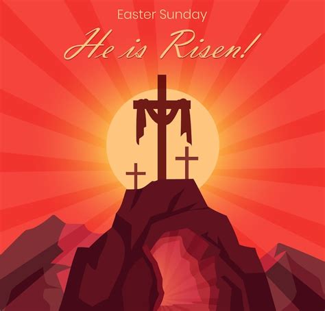 He Has Risen Resurrection Illustration Easter Sunday Religious Greeting