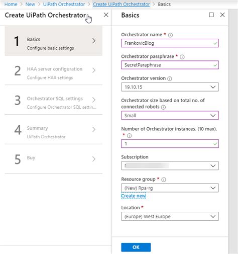 install update and configure uipath rpa orchestrator in azure via arm