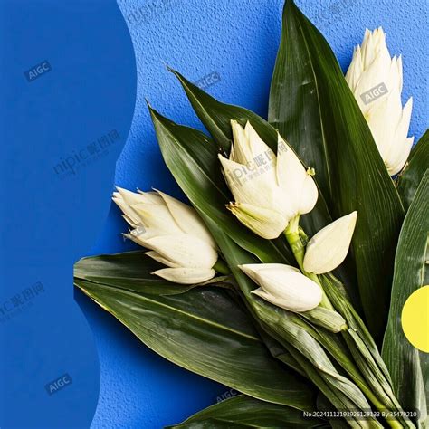 Ai创作图蓝白撞色花艺素材 质感郁金香花朵 白色郁金香图片 创意郁金香 白色郁金香图片下载 郁金香底图 淡黄郁金香 满版黄色郁金香 高清陏金香