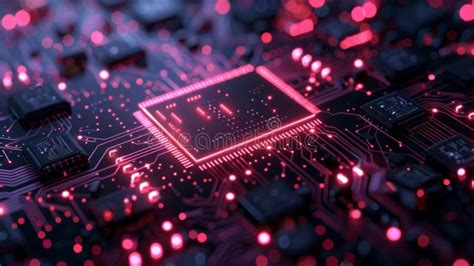 Futuristic Cyber Technology Circuit Chip With Neon Lights And Advanced