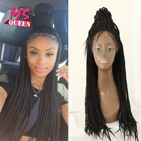 Density Braided Synthetic Lace Front Wig With Baby Hair Micro Box Braided Synthetic Hair