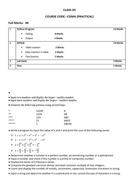 Class 12 Practical And Project Pdf Numbers String Computer Science