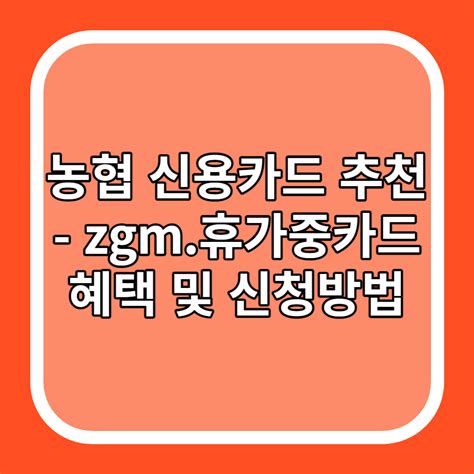 농협 신용카드 추천 Zgm휴가중카드 혜택 및 신청방법