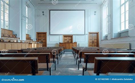 Mockup Of University Lecture Hall With Empty Chairs And Projector