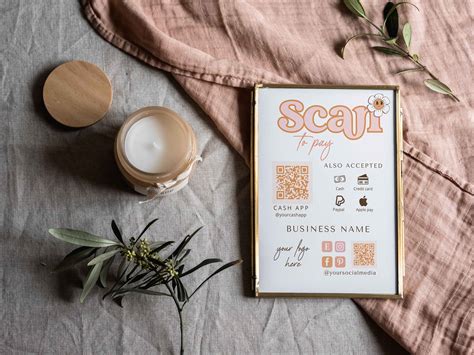 Retro Scan To Pay Sign 90s Qr Code Sign Template Groovy Etsy