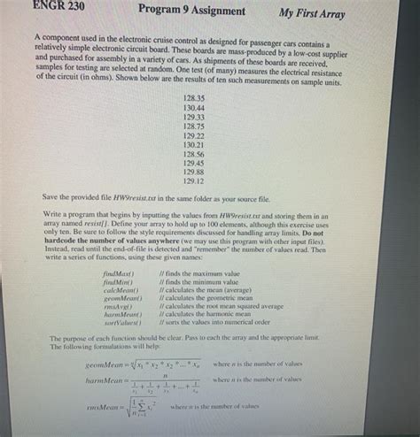 solved engr 230 program 9 assignment my first array a
