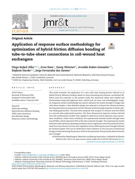 PDF Application Of Response Surface Methodology For Optimization Of