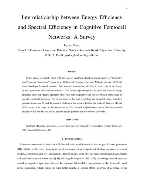 Pdf Interrelationship Between Energy Efficiency And Spectral Efficiency In Cognitive Femtocell