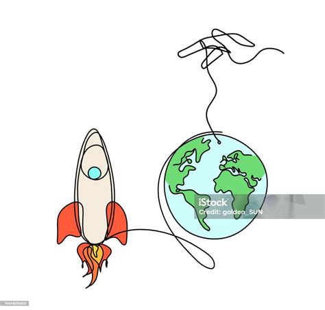 白い背景に抽象的な色のロケットと手描きの連続線画 いたずら書きのベクターアート素材や画像を多数ご用意 いたずら書き