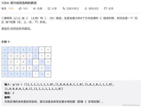 Leetcode 1254 统计封闭岛屿的数目封闭岛屿dfs Csdn博客