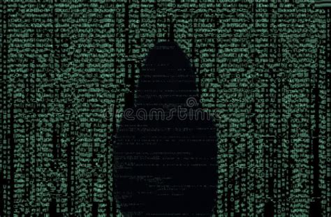silhouette of anonymous hacker and digital binary code on dark