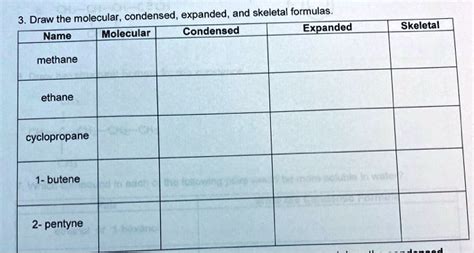 Solved 3 Draw The Molecular Condensed Expanded And Skeletal Formulas Condensed Expanded