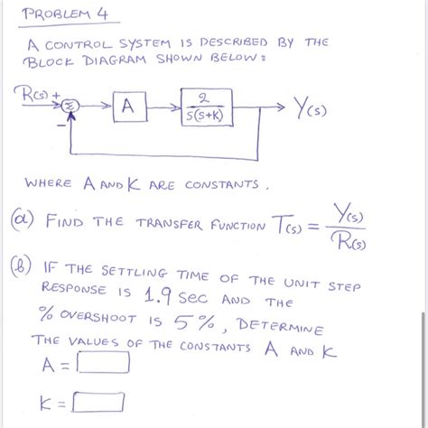 Solved PROBLEM A CONTROL SYSTEM IS DESCRIBED BY THE BLOCK Chegg