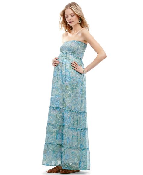 Jessica Simpson Maternity Strapless Paisleyprint Smocked Maxi Dress In