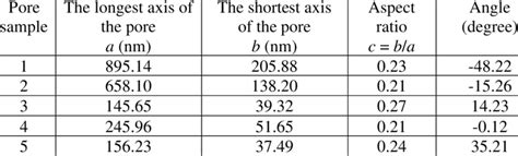 the aspect ratio and angle of some designated pore samples selected